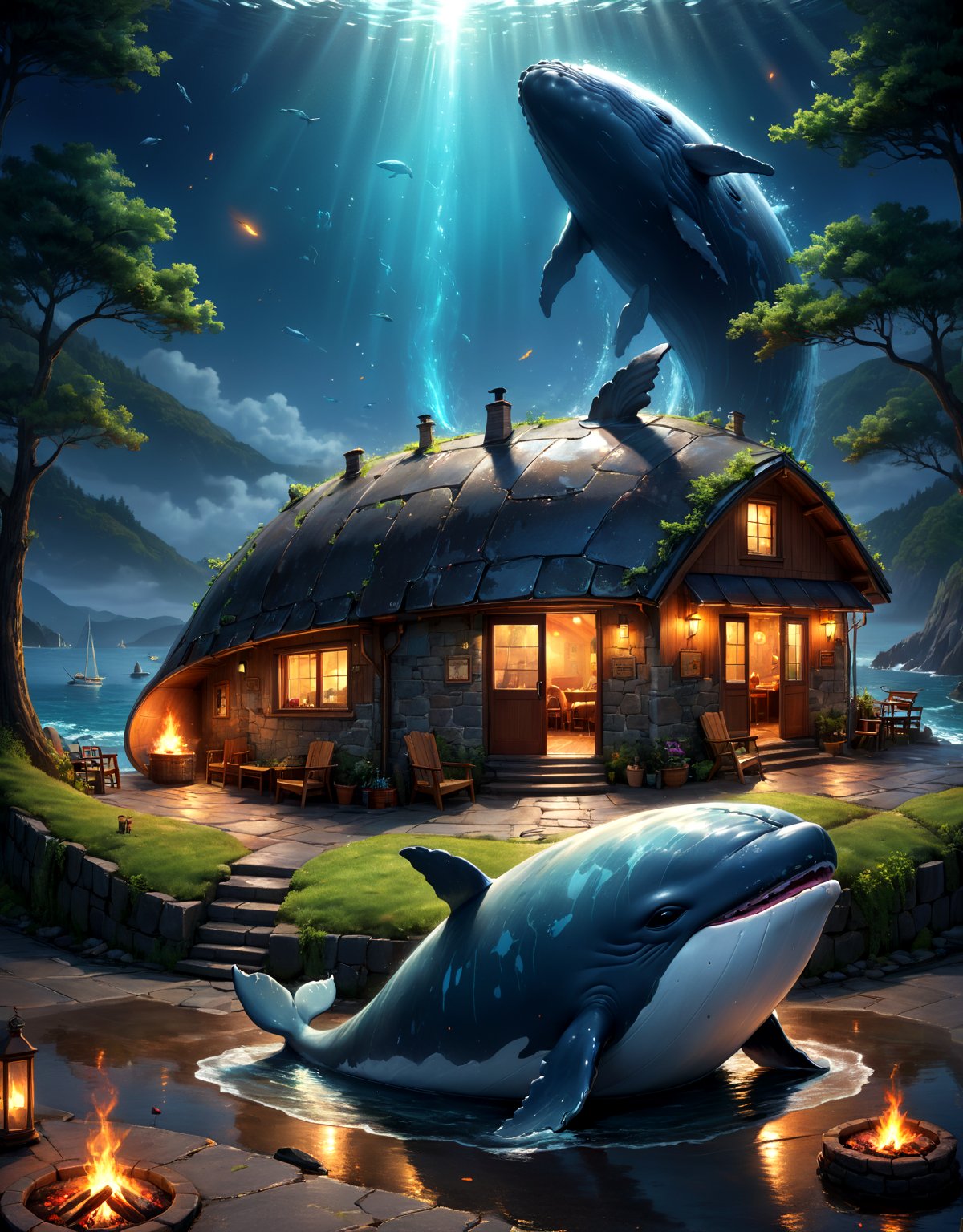 Big whale, banks, slate,asphal | image created by | Tensor.Art