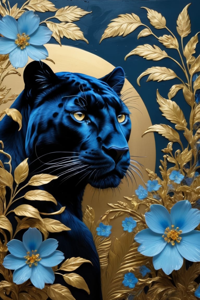 a panther surrounded by blue f | image created by | Tensor.Art