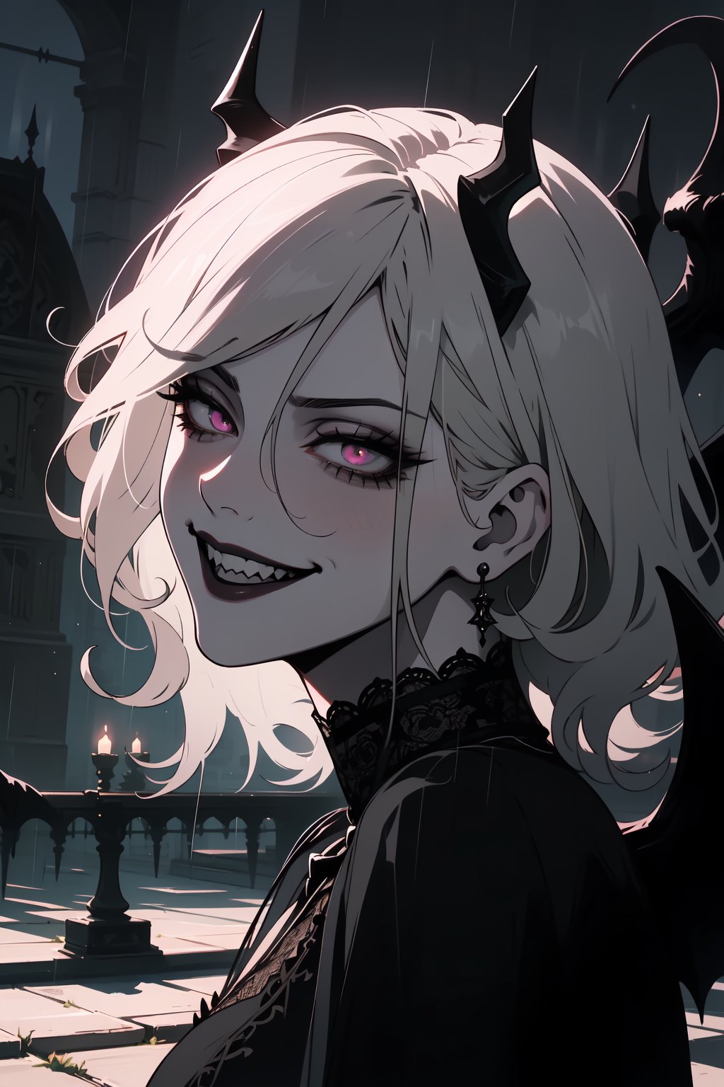 (outside, scary castle, rainin | image created by | Tensor.Art