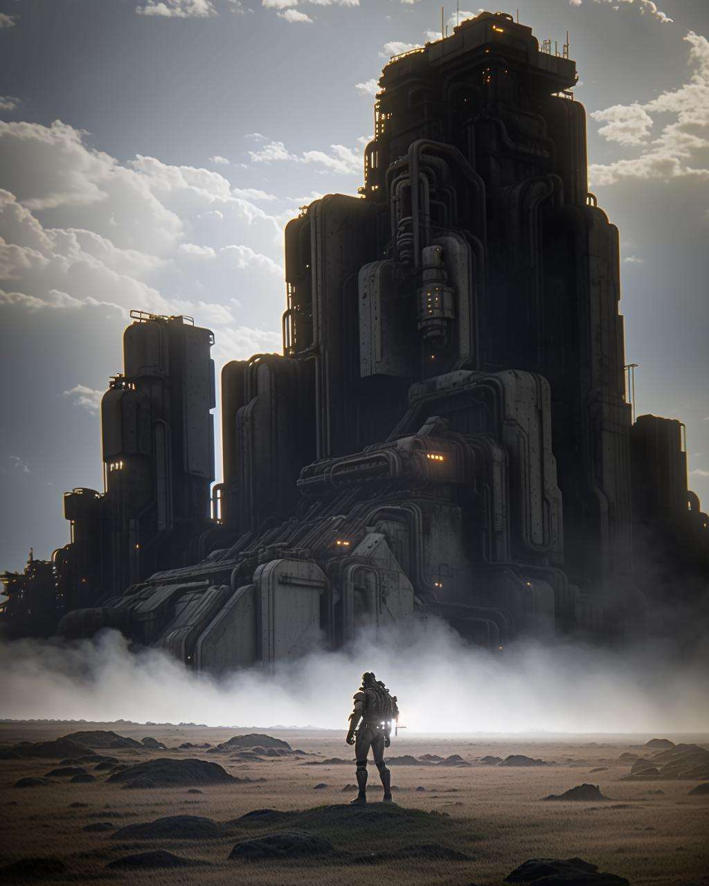 -A dark, moody sci-fi landscap | image created by | Tensor.Art