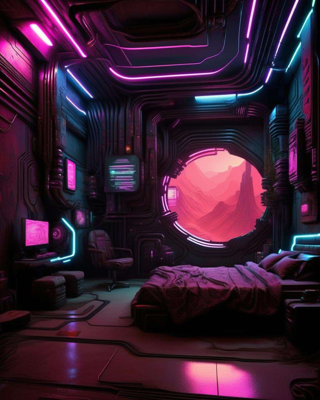 (a cyberpunk interior design ) | image created by | Tensor.Art