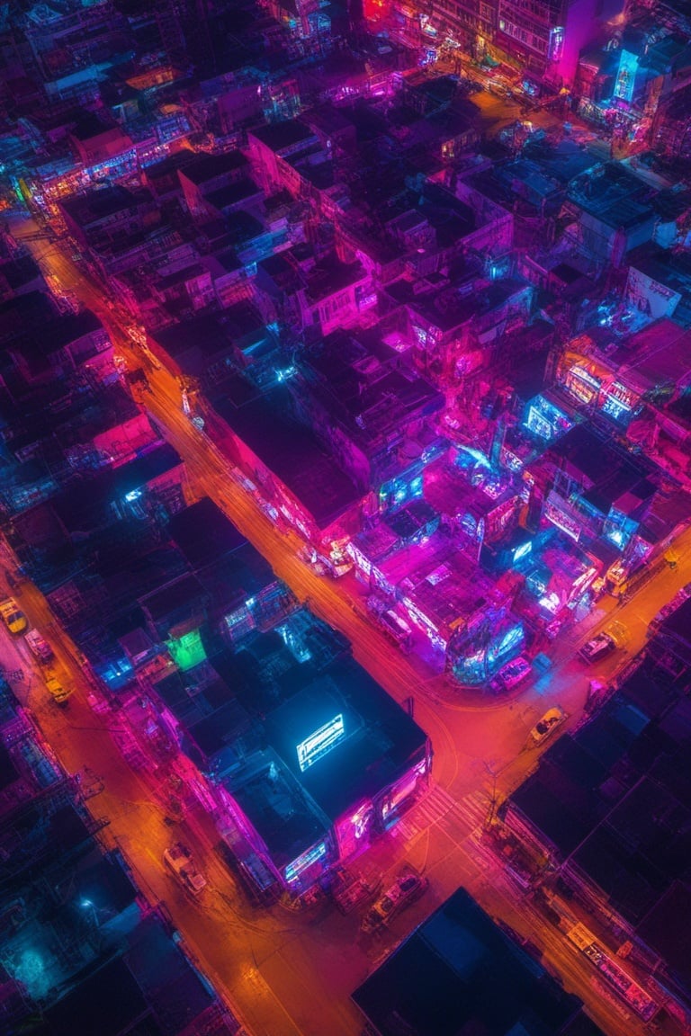 neon drone view | image created by | Tensor.Art