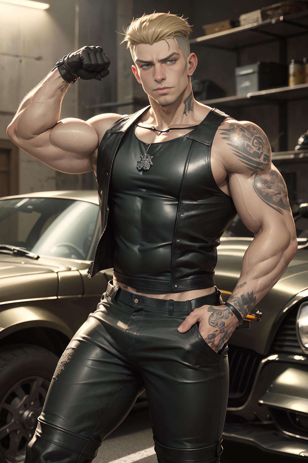 porco_galliard, garage, thug, | image created by | Tensor.Art