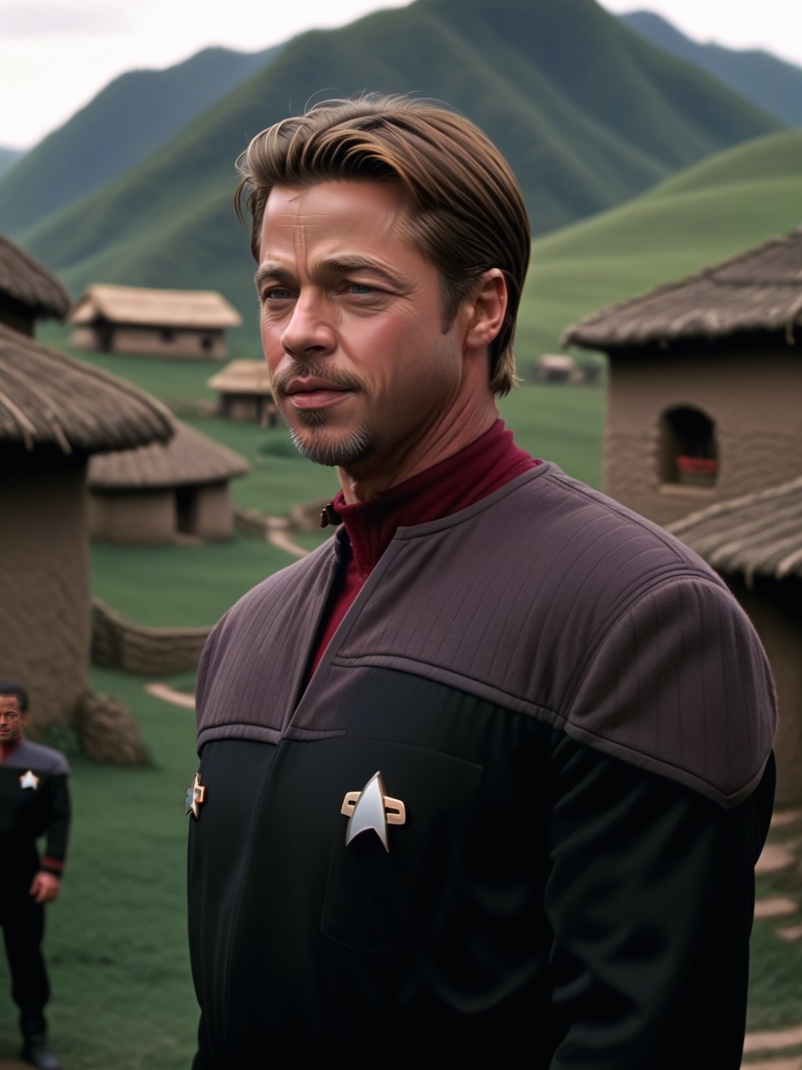 brad pitt in black and red ds9 | image created by | Tensor.Art