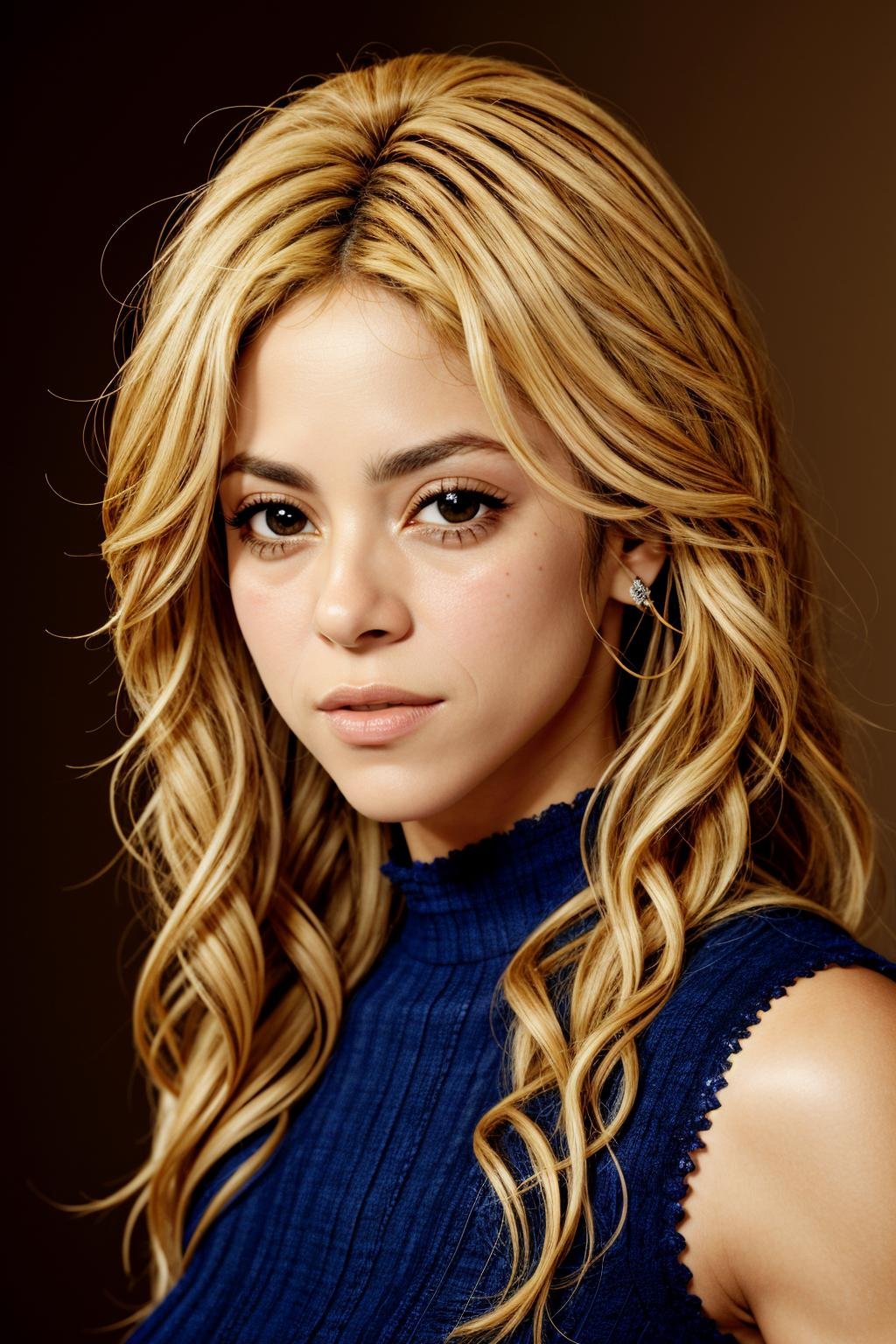 shakira, messy hair, close up | image created by | Tensor.Art
