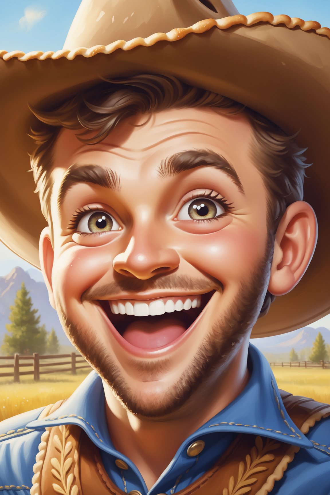 happy, smiling, chubby cowboy, | image created by | Tensor.Art