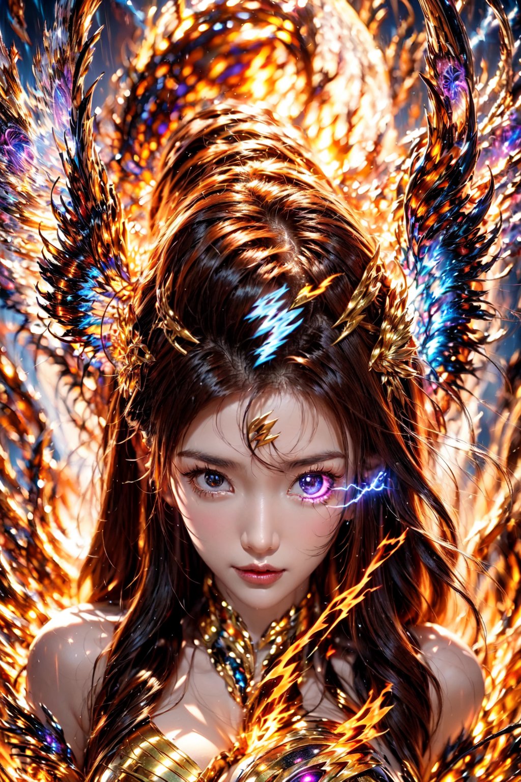 archangel, glowing eye, fire | image created by | Tensor.Art