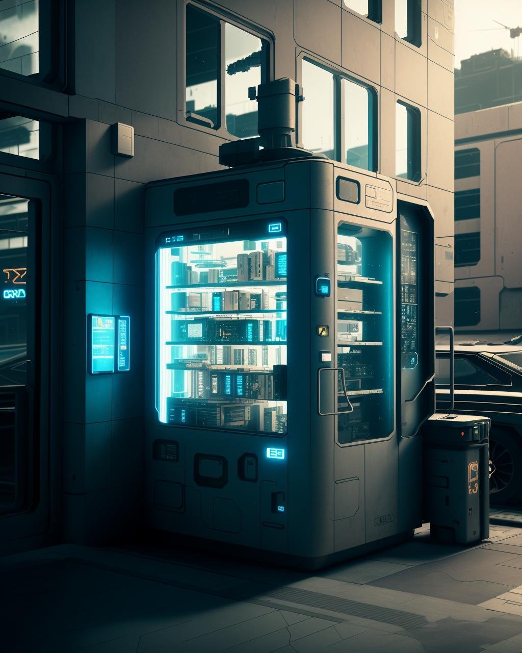a vending machine sitting outs | image created by | Tensor.Art