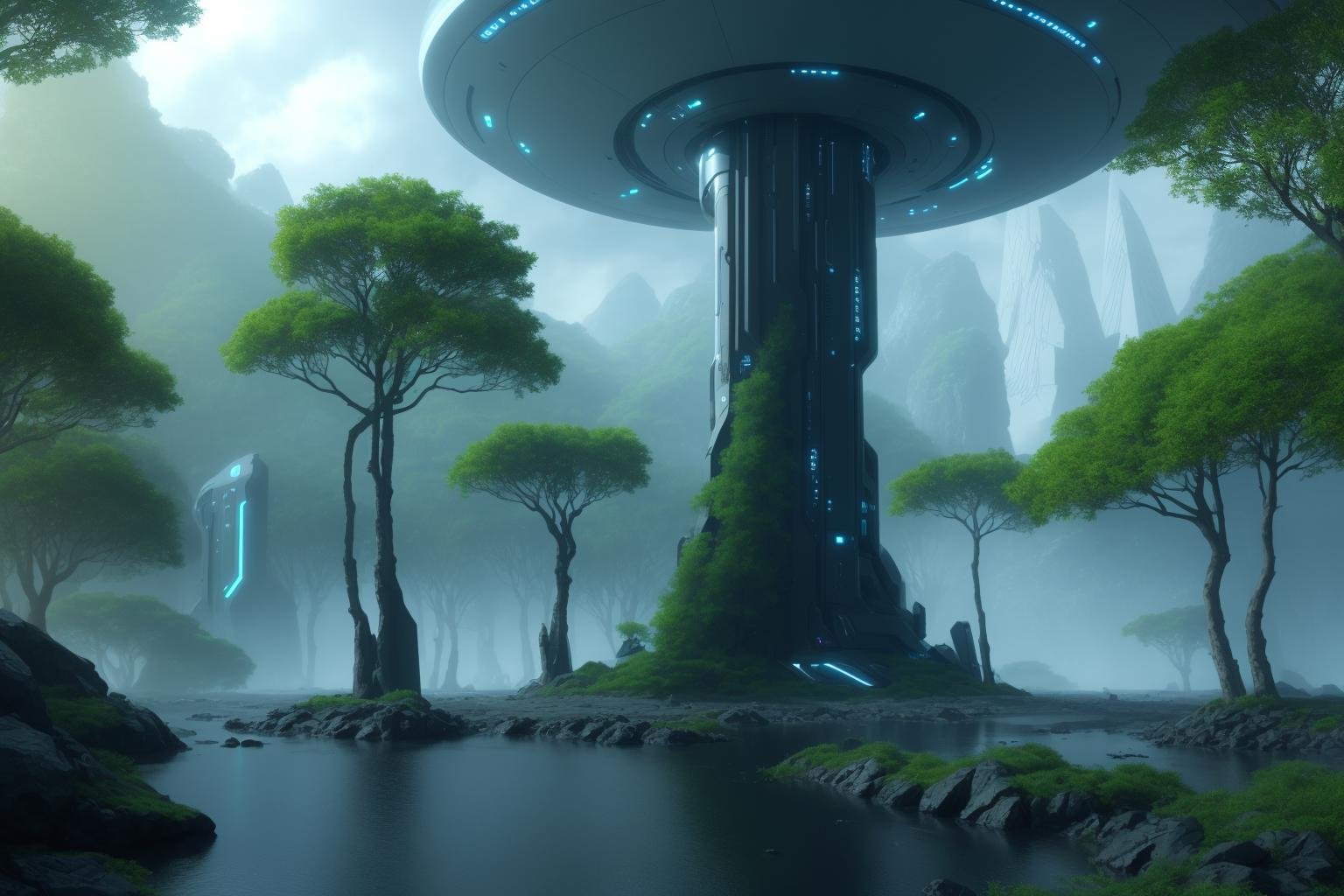 a futuristic city surrounded b | image created by | Tensor.Art