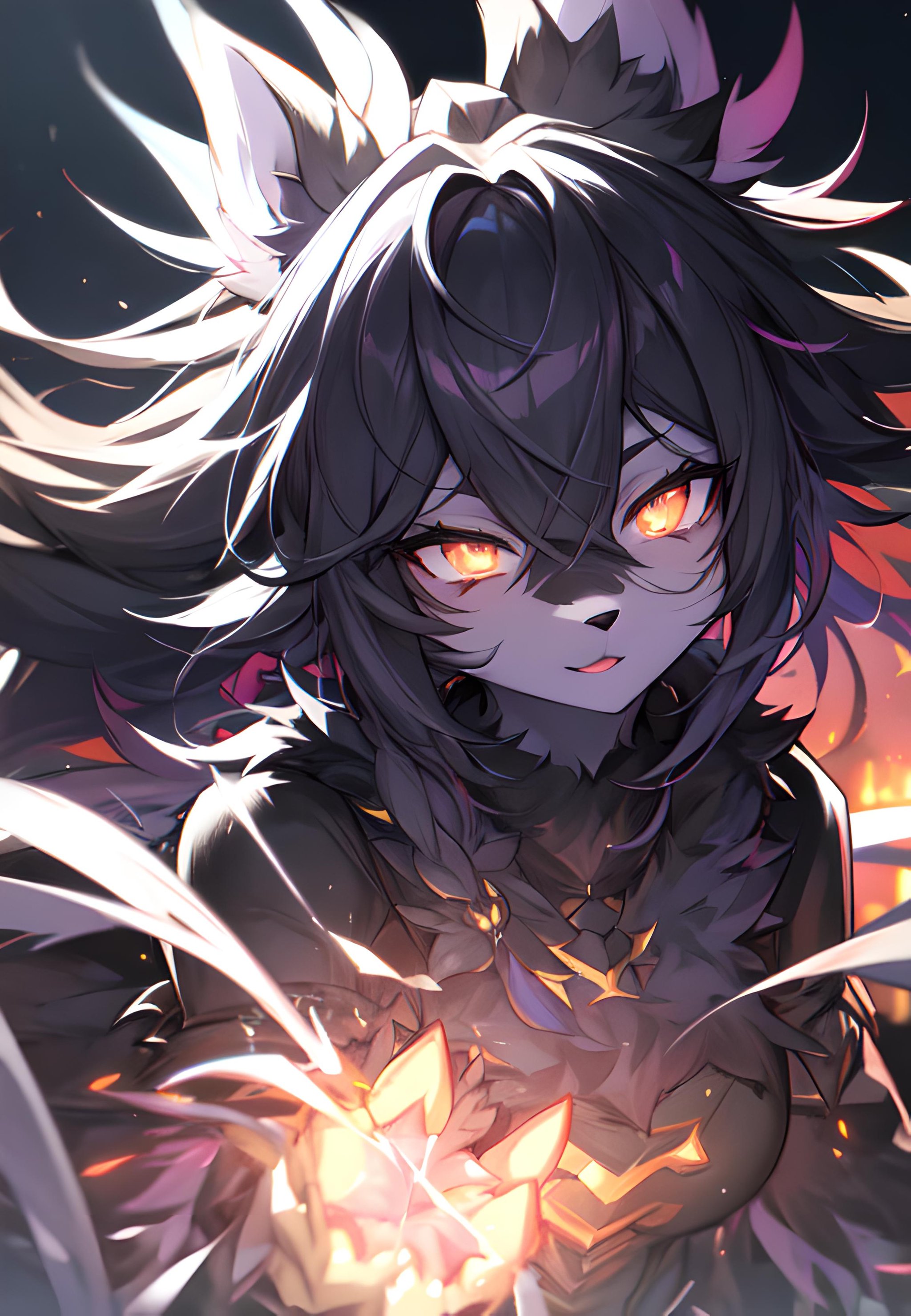 furry, black fur, night, glowi | image created by | Tensor.Art