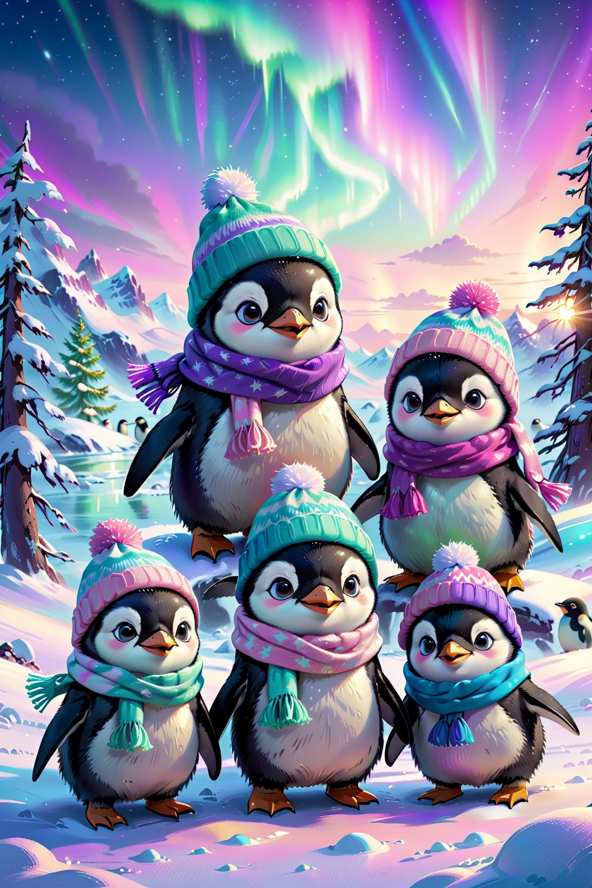 Cute scene of Penguin family | image created by CroBob | Tensor.Art