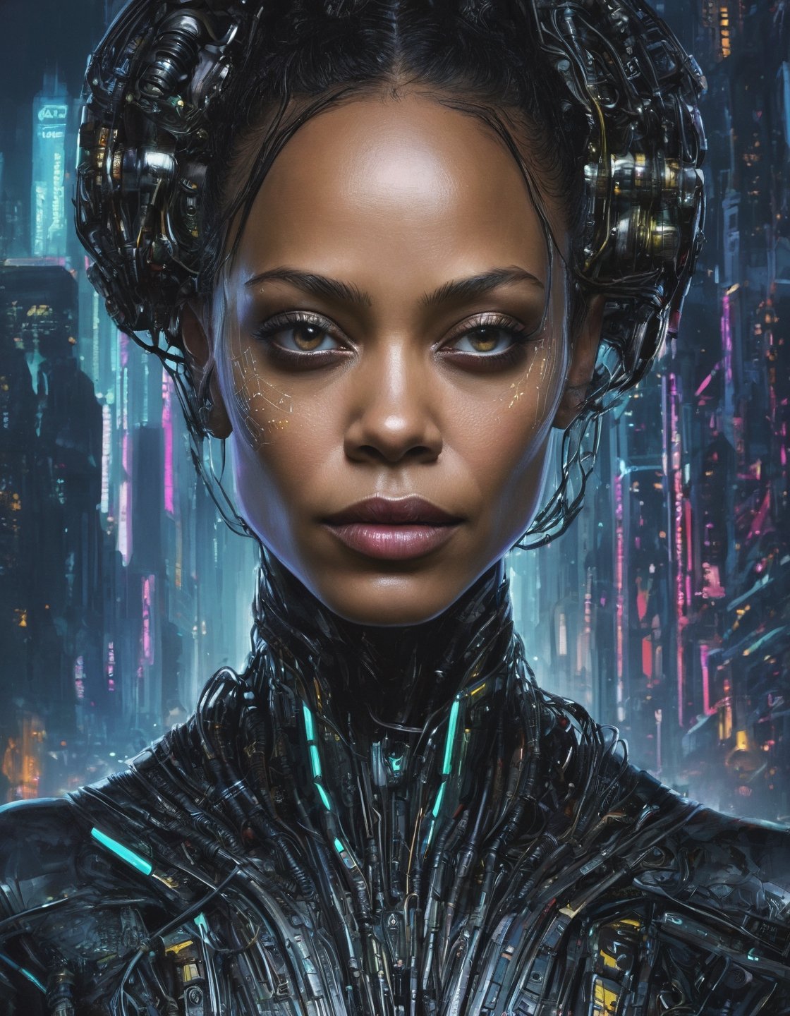 Zoe Saldana's Cyberpunk Transf | image created by SimX0791 | Tensor.Art