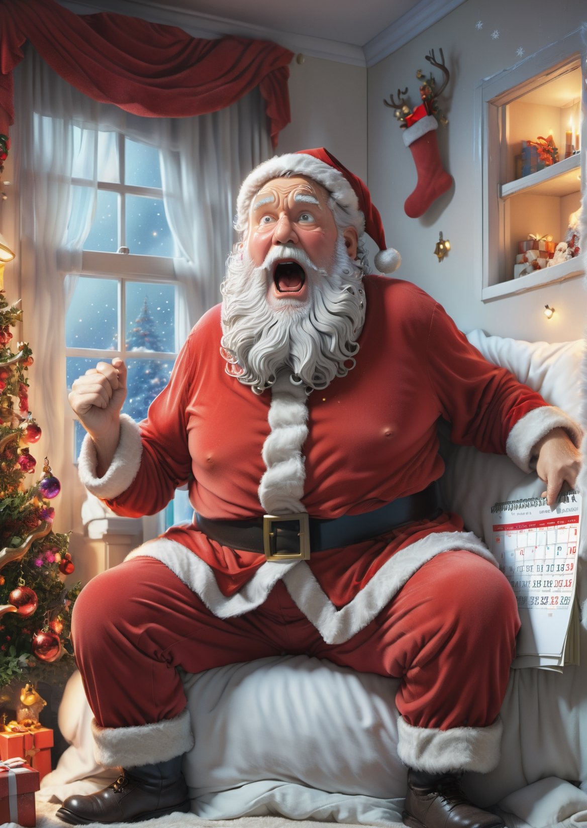Santa is Scared as he realized | image created by miramura101 | Tensor.Art