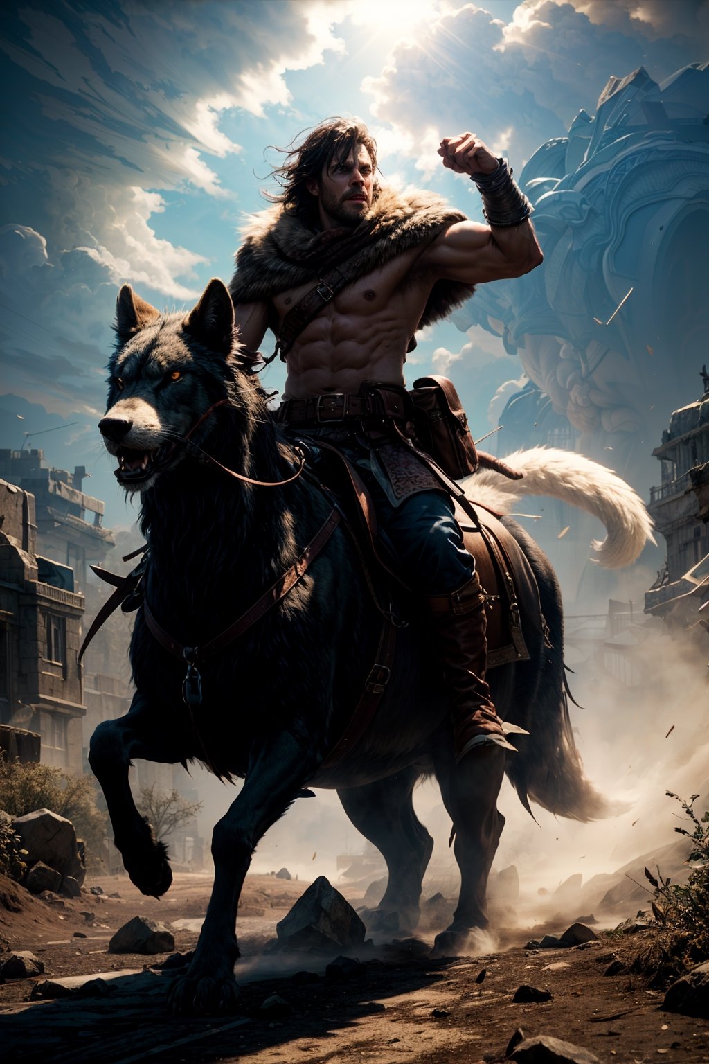 Barbarian riding on a vicious | image created by miramura101 | Tensor.Art