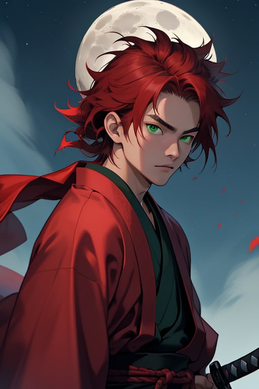 samurai, night, moon, 1boy, be | image created by Jleo | Tensor.Art