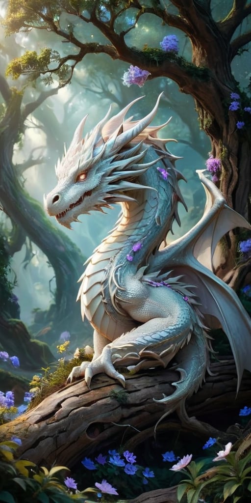A mystical white dragon curled | image created by Caption Master ...