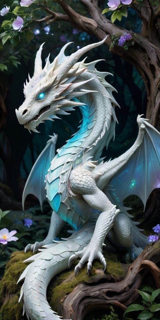 A mystical white dragon curled | image created by Caption Master ...