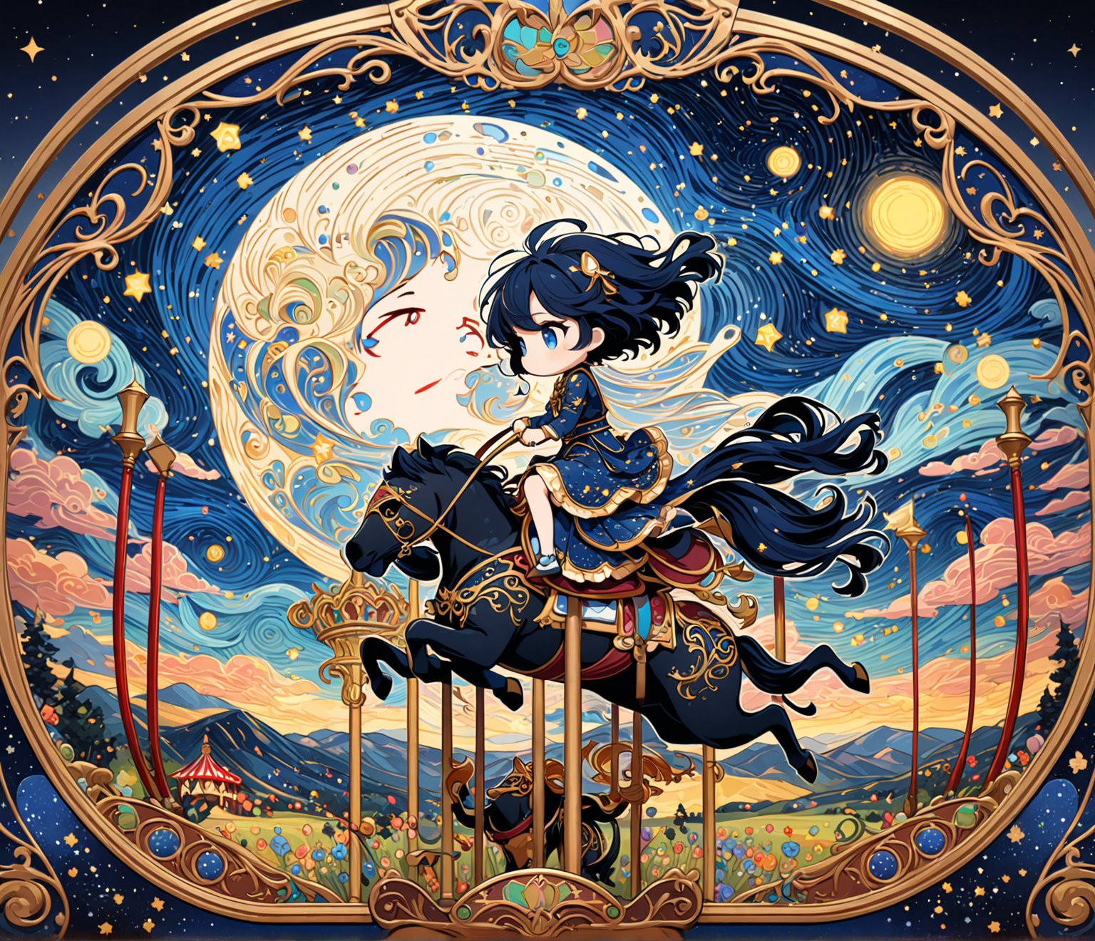 Chibi girl riding on carousel | image created by Max AI | Tensor.Art