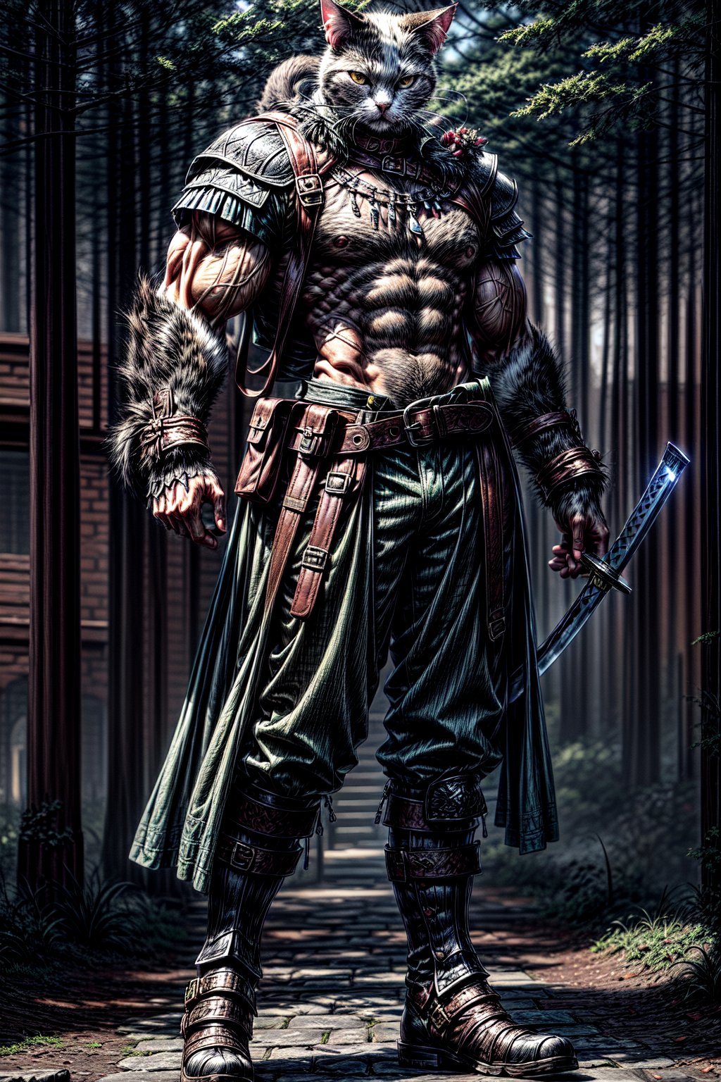 a furry muscular warrior holdi | image created by M | Tensor.Art