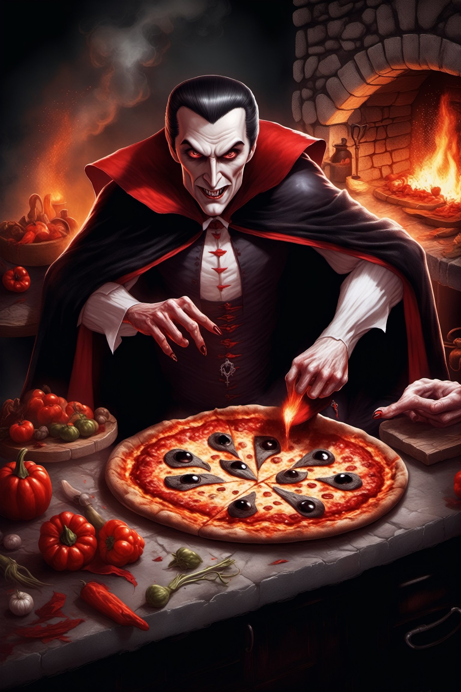 Dracula preparing a veggie piz | image created by The Happy Artist ...