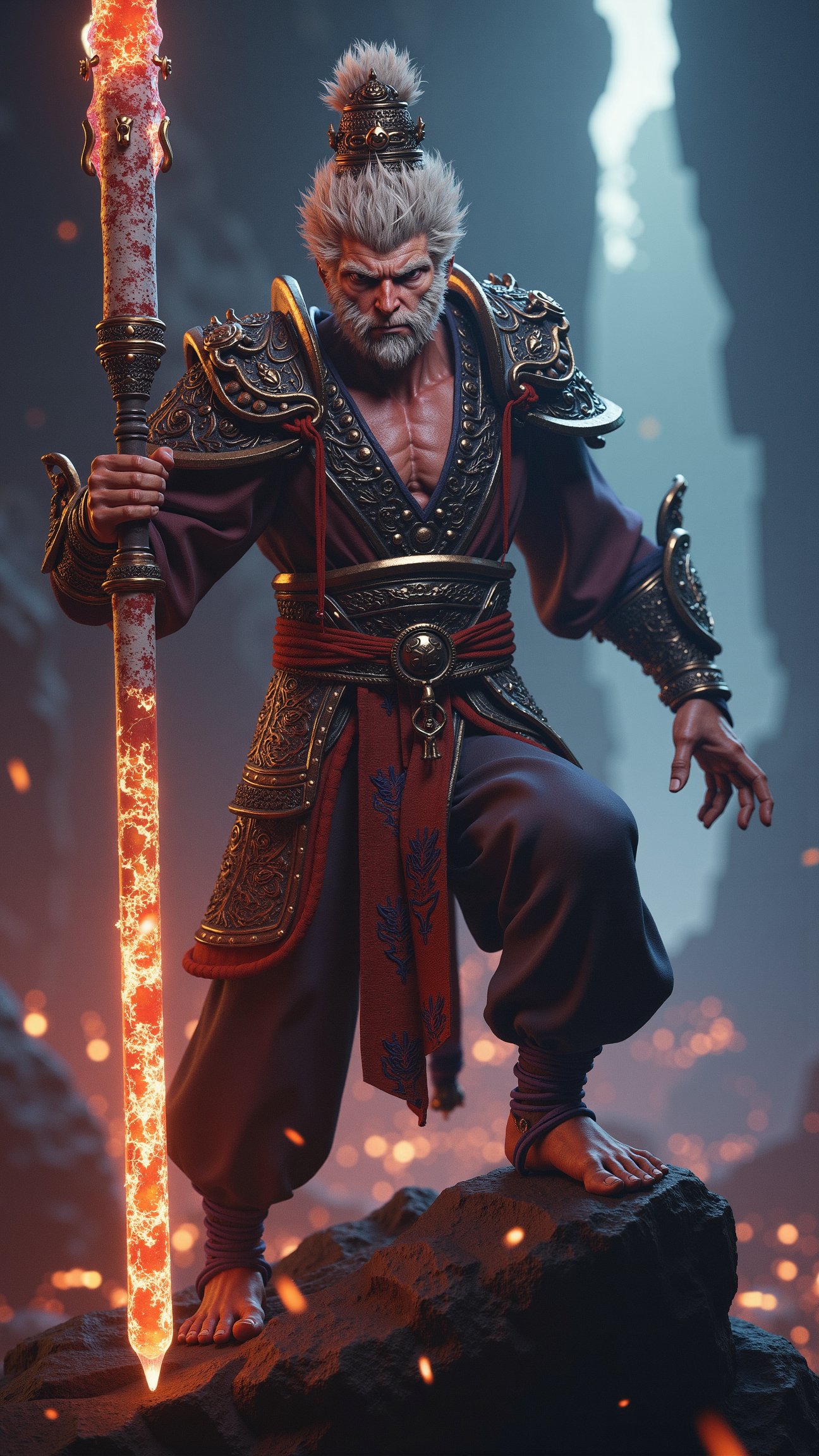 Wukong wields the mythic long | image created by ChugAx | Tensor.Art