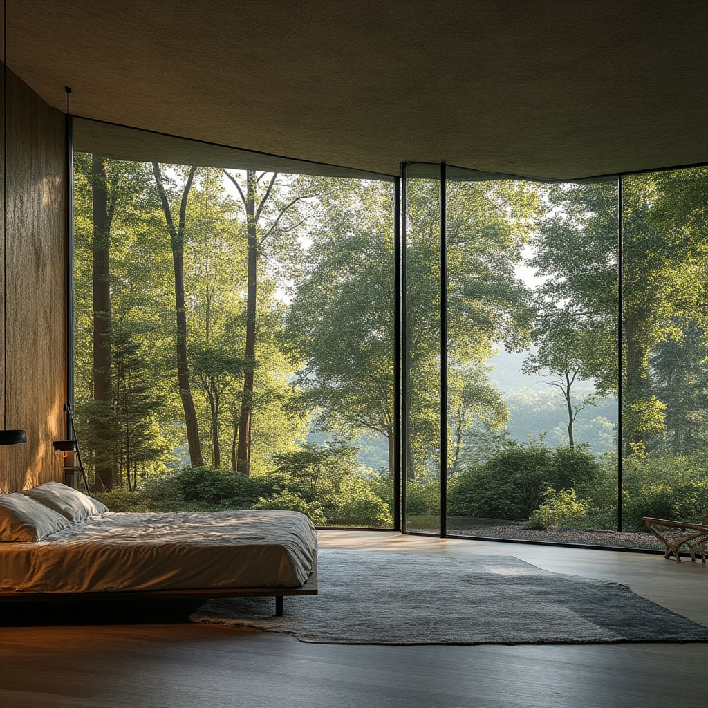 interior bedroom with full gla | image created by VNStorms | Tensor.Art