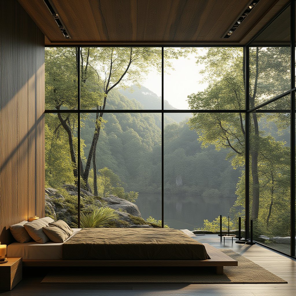 interior bedroom with full gla | image created by VNStorms | Tensor.Art
