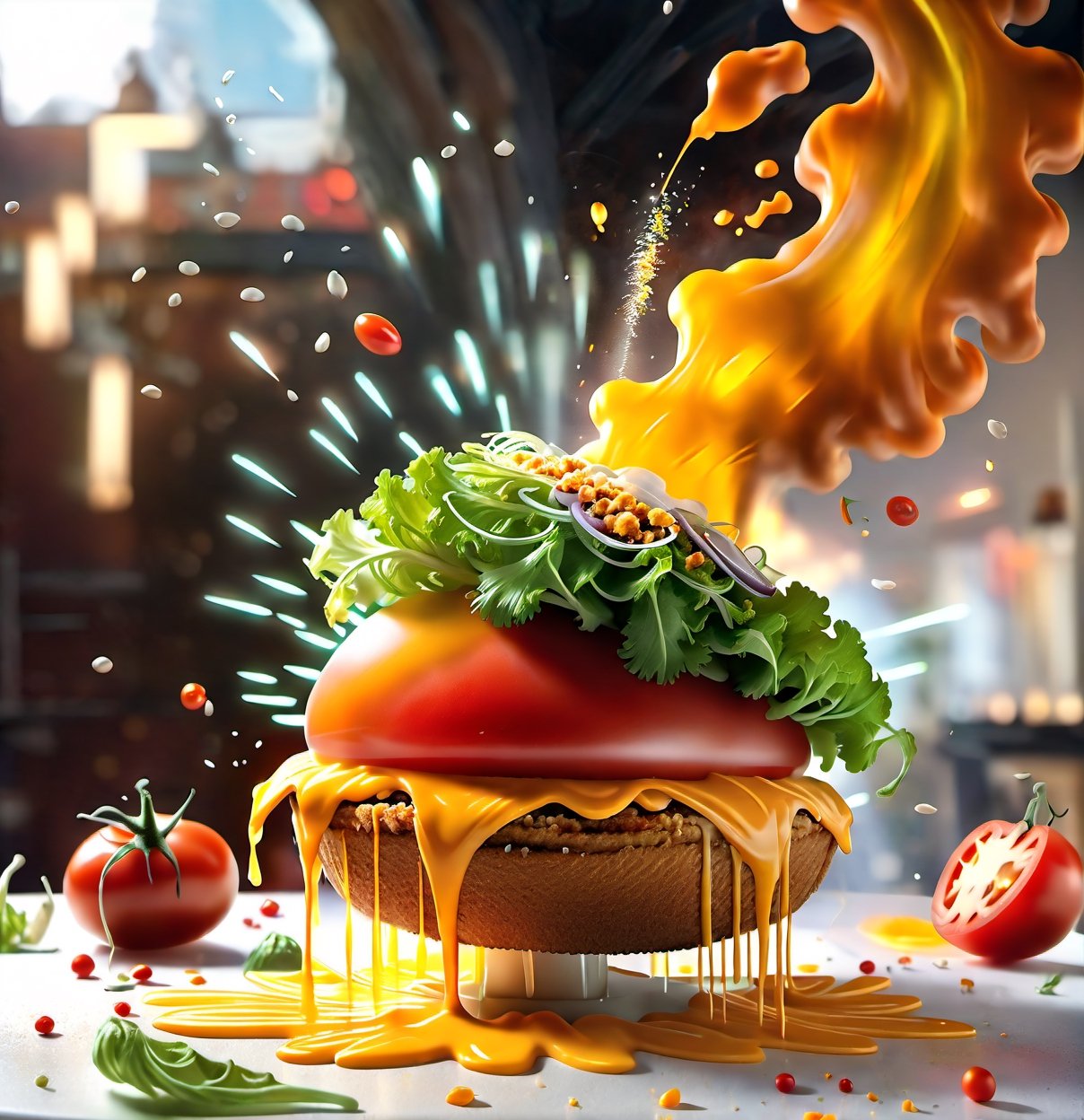 Flying food photography with ( | image created by Salimsk80 | Tensor.Art