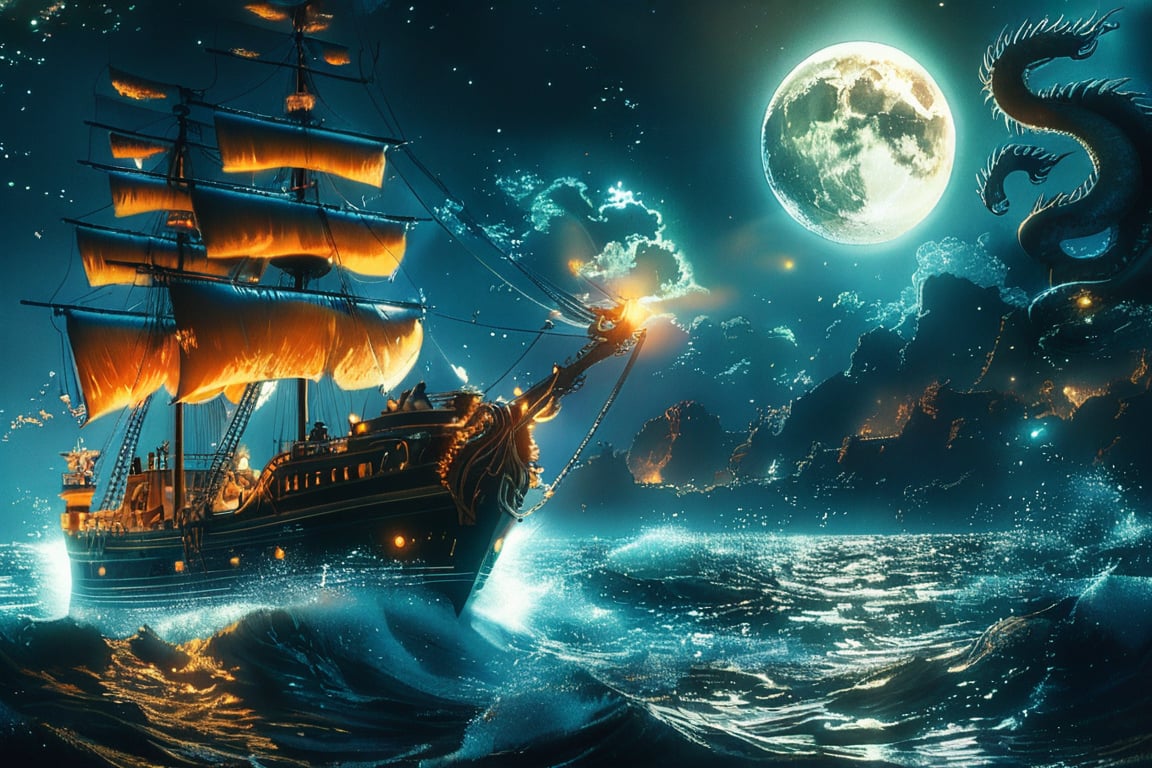 On a moonlit, mystical sea, Si | image created by Endy Alf | Tensor.Art