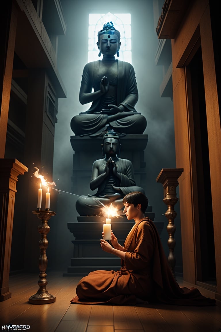 cinematic film still Monks sit | image created by yoddy68 | Tensor.Art