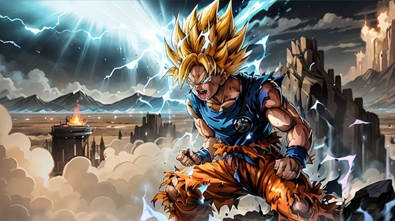 Super Saiyan Goku unleashes a | image created by Benny | Tensor.Art