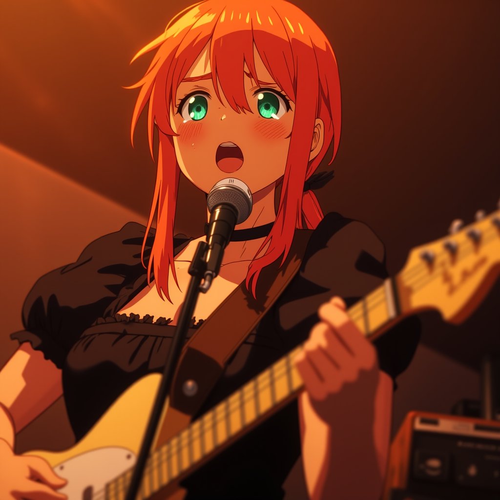 Anime Girl playing electric gu | image created by Cuervo | Tensor.Art