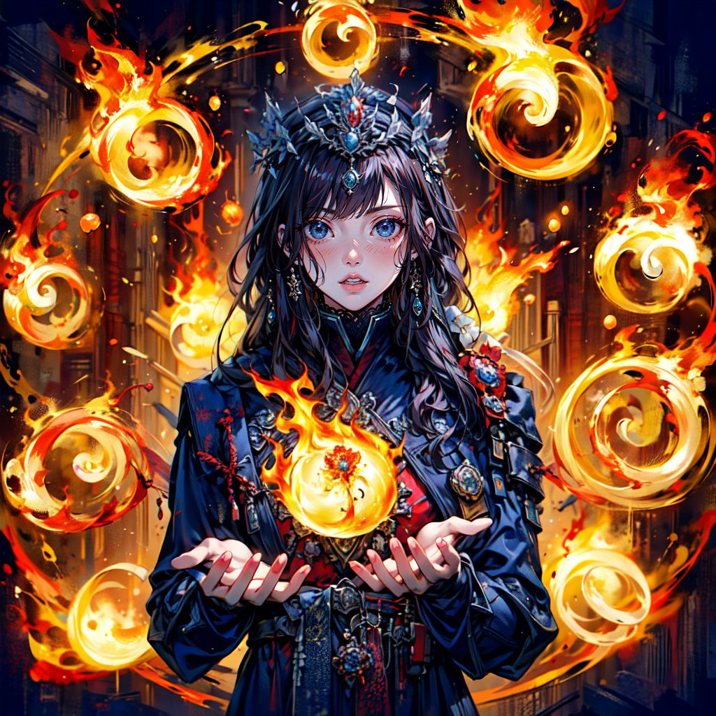 Fire Girl Archmage | image created by Fantasy Idea | Tensor.Art