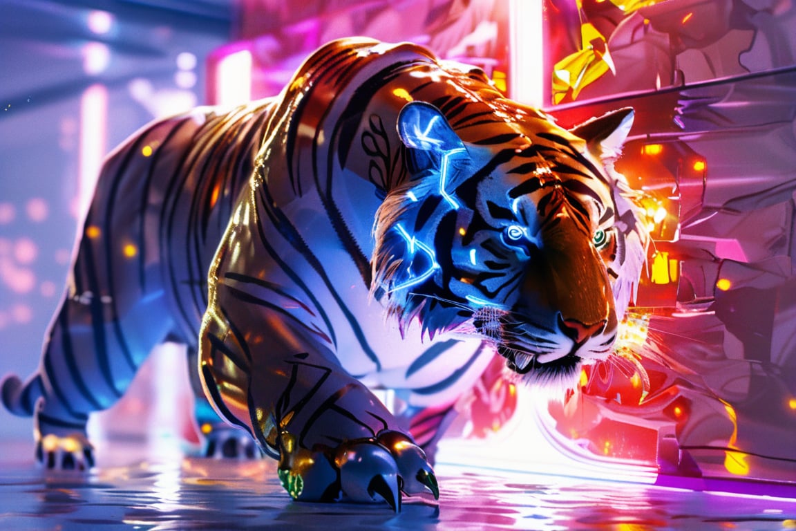 A shining tiger with a cyberne | image created by gohgohgoh-ha | Tensor.Art