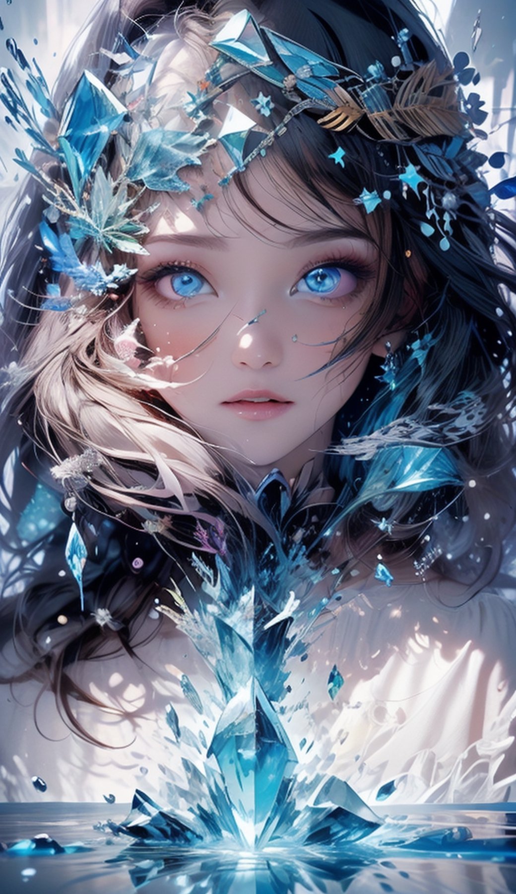 girl, broken mirror(splash:1.2 | image created by Stellarium | Tensor.Art
