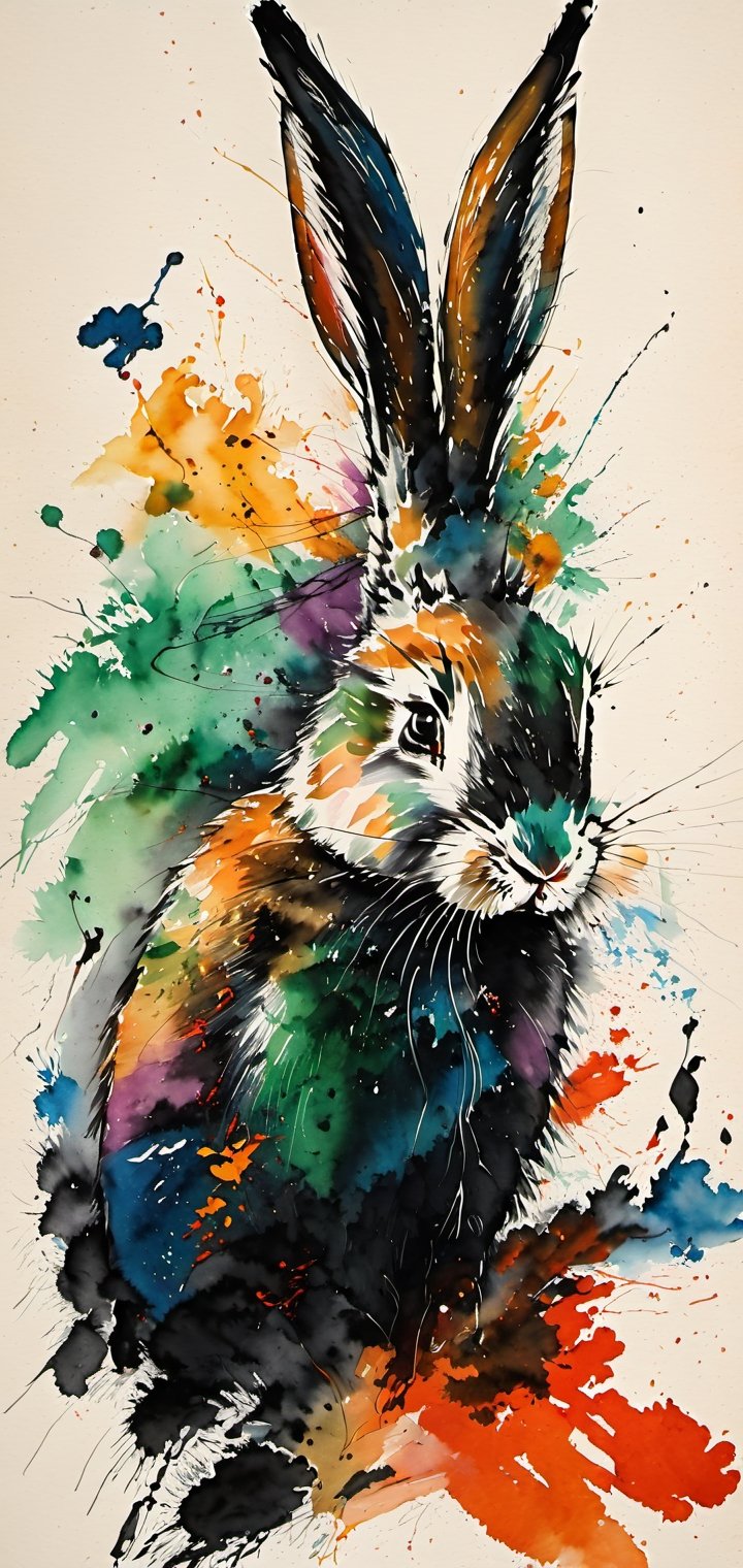 rabbit,, color, ink, Chinese | image created by BLESSLJH | Tensor.Art