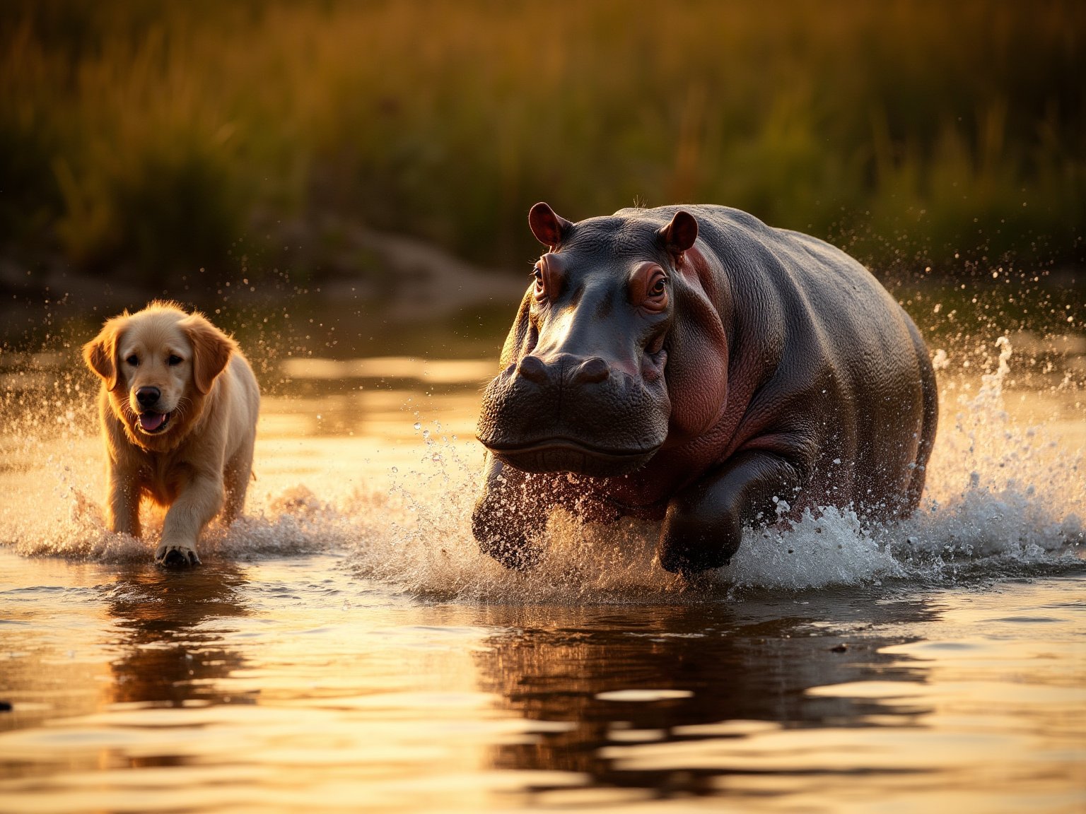 Dog and a hippo playing. | image created by Luovahulluus | Tensor.Art