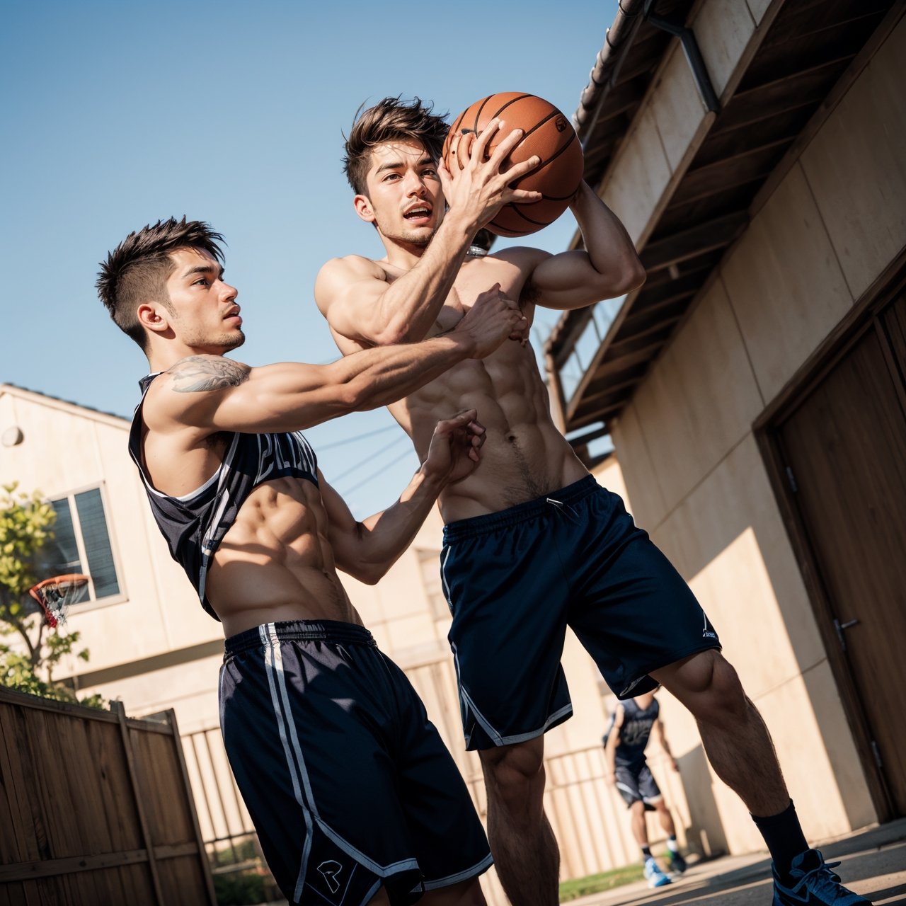 Boys' pastime：basketball 1 on | image created by PurinAI | Tensor.Art