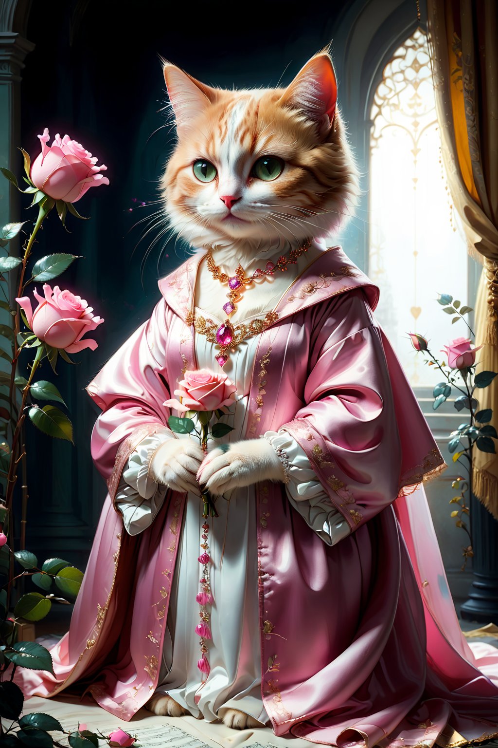 royal cat holding pink rose,cl | image created by Newborn12345 | Tensor.Art