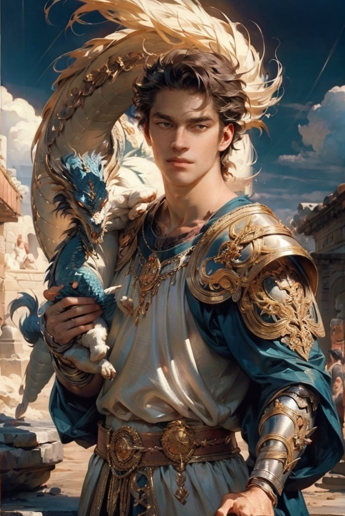 The Golden Knight, the Dragon | image created by FINNNNNNNNNN | Tensor.Art