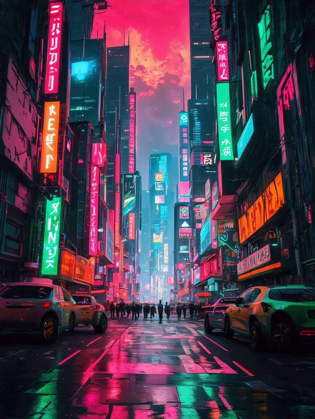 A city at night with red and g | image created by user ...