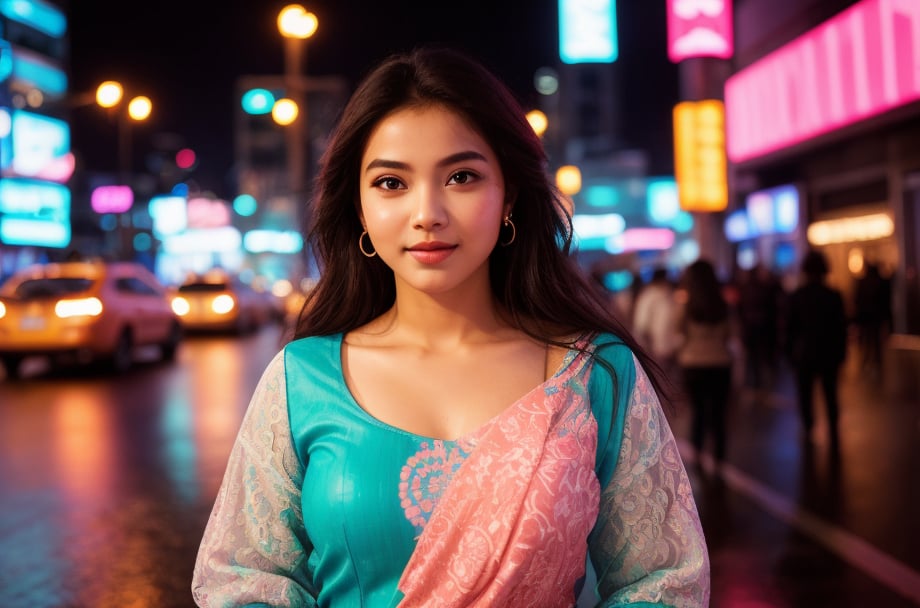 Girl In City Street at Night | image created by CM ArtStar | Tensor.Art
