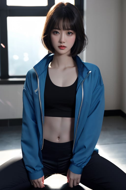 1:4, blue half jacket, wearing | image created by DoDo | Tensor.Art