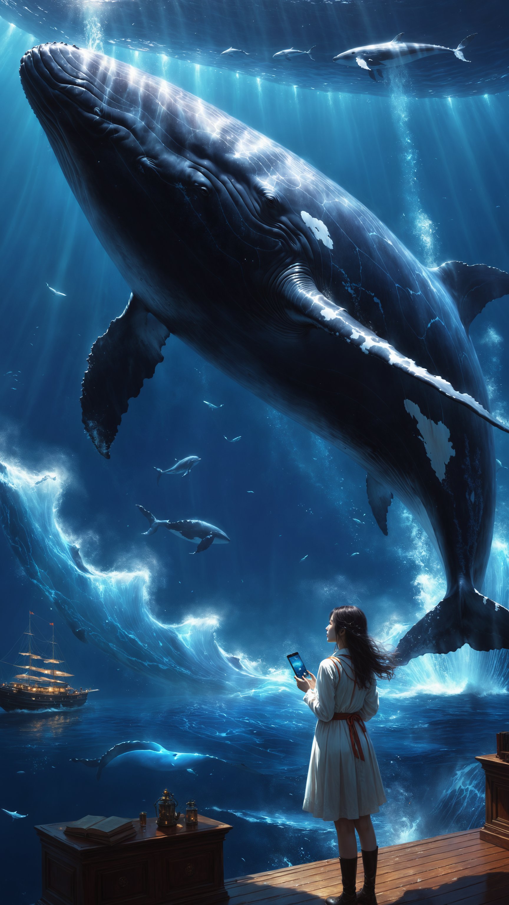 Girl ,Dream, Whale, Surrealism | image created by lemonjuice | Tensor.Art