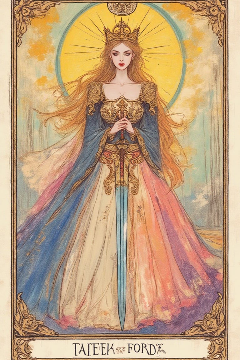 (((The tarot card: Queen of sw | image created by Mia | Tensor.Art