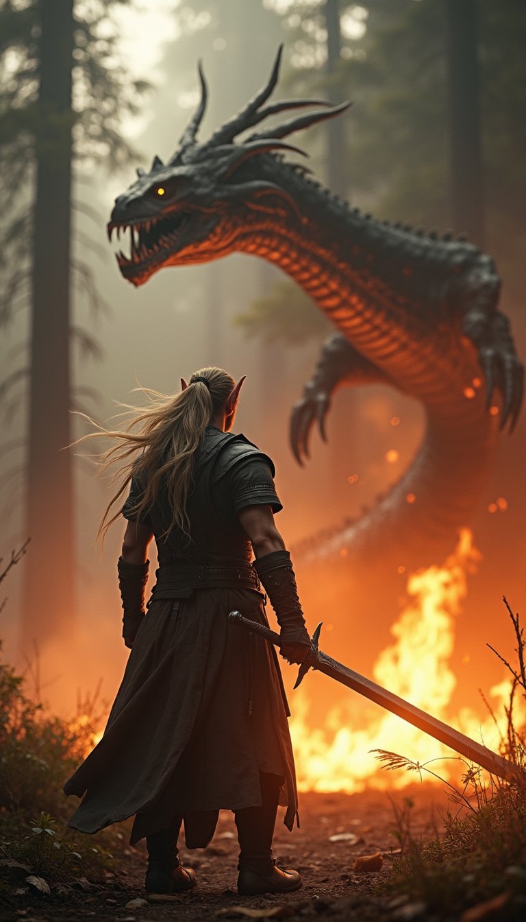 elf confronts fierce snake | image created by JoJo | Tensor.Art