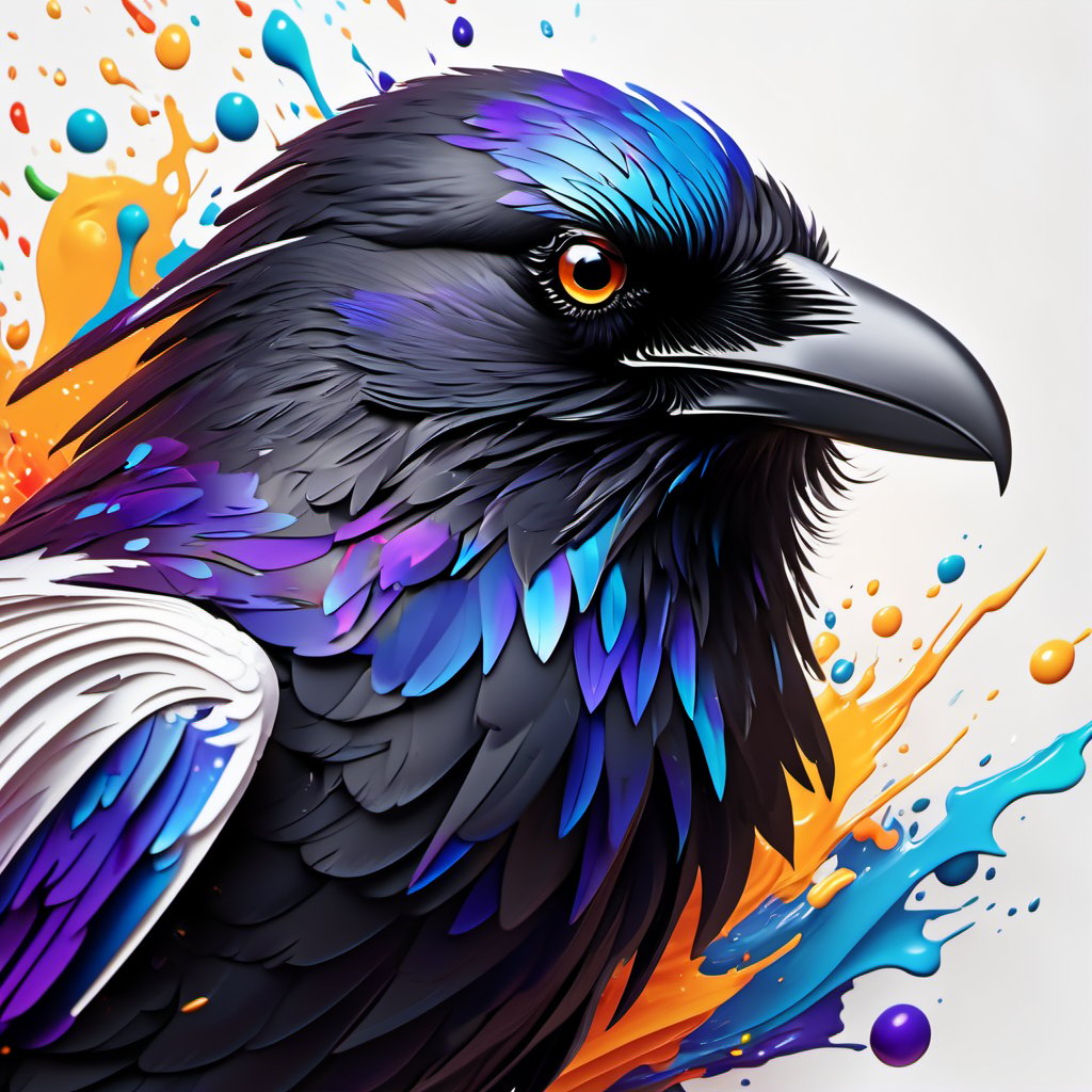 Splash art, a raven head, ((wh | image created by | Tensor.Art