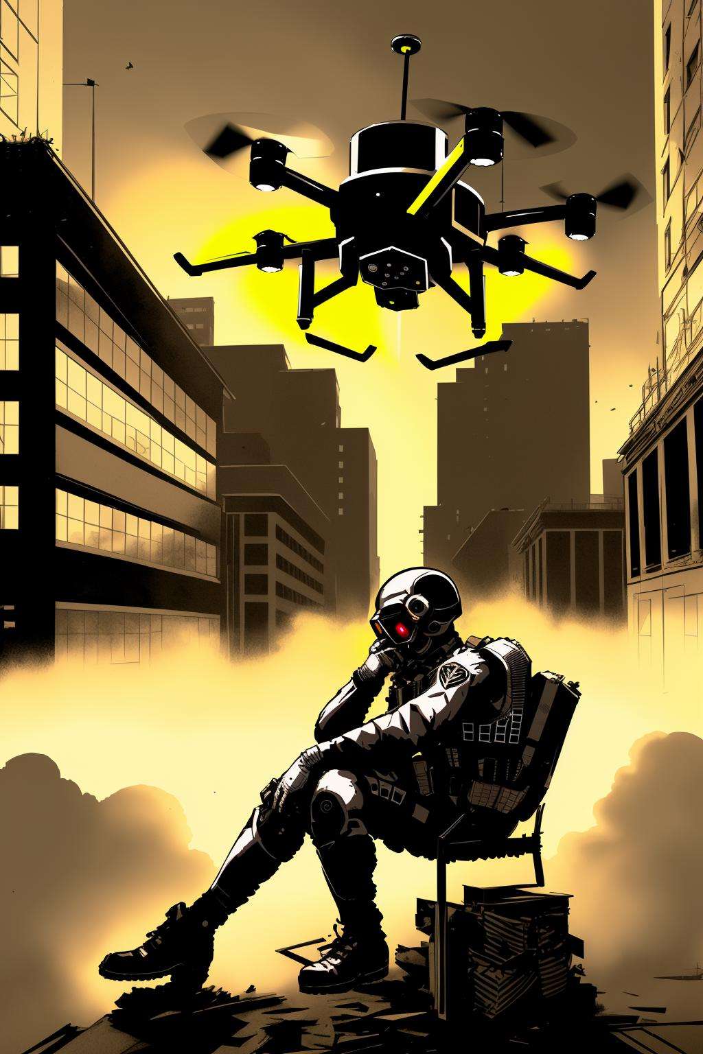 Hovering police drone, its sea | image created by | Tensor.Art
