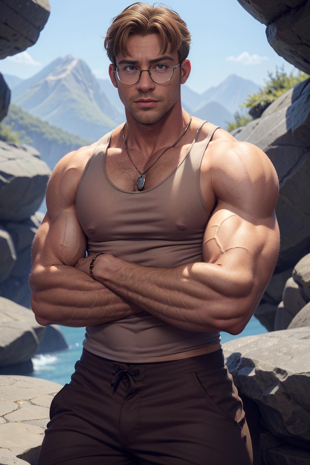 milo_thatch, tank top, pants, | image created by | Tensor.Art