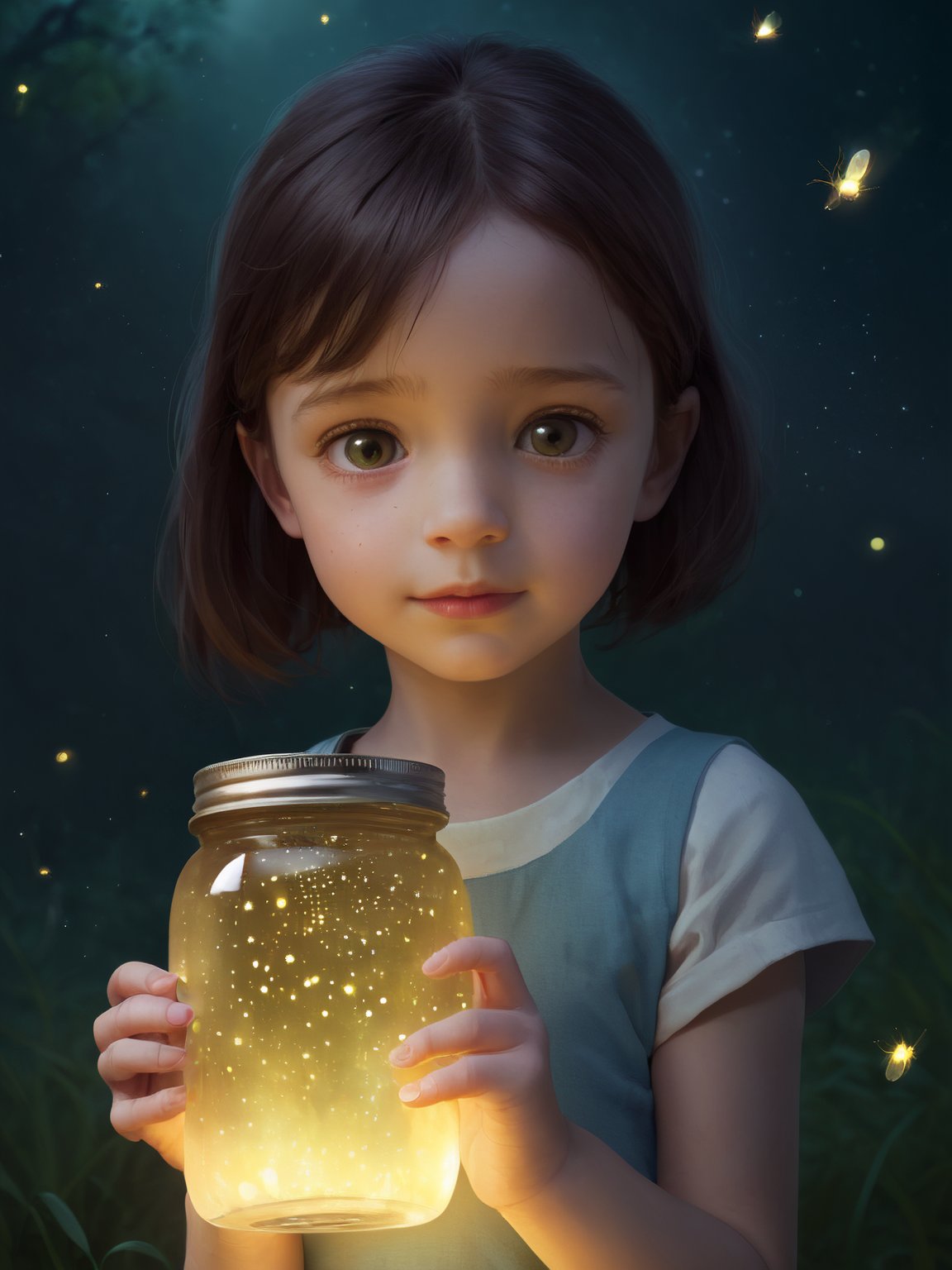 a little girl holding a jar of | image created by | Tensor.Art